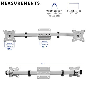 VIVO Dual VESA Bracket Adapter, Horizontal Assembly Mount for 2 Monitor Screens up to 27 inches, MOUNT-VW02A