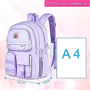 CCJPX Girls Backpack, 16 inch Elementary School Laptop Bag College Bookbag, Anti Theft Daypack for Teens Students Women - Purple