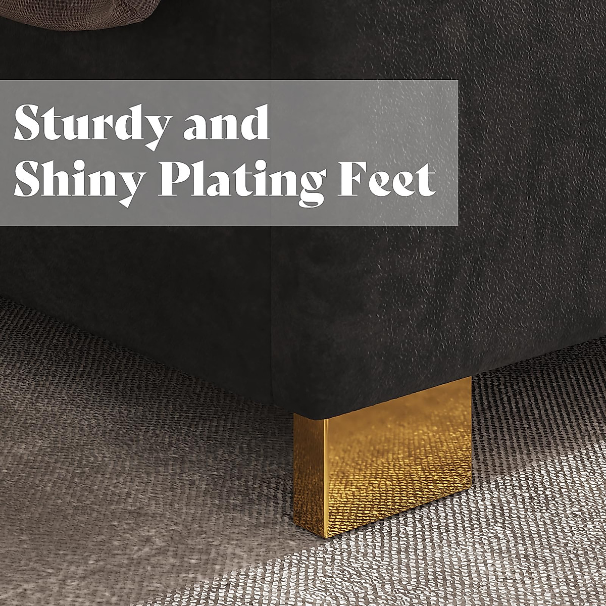 AMERLIFE Queen Size Upholstered Bed, Modern Velvet Bed Frame with 61.4” Tall Gold Trim Headboard, No Box Spring Needed, Black