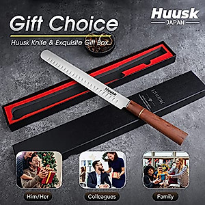 Huusk Slicing Knife 11 Inch Brisket Carving Knife for Meat, Japan Knife with Wood Handle Japanese AUS-10 Steel Super Sharp Long Knife for Meats Ribs Roasts