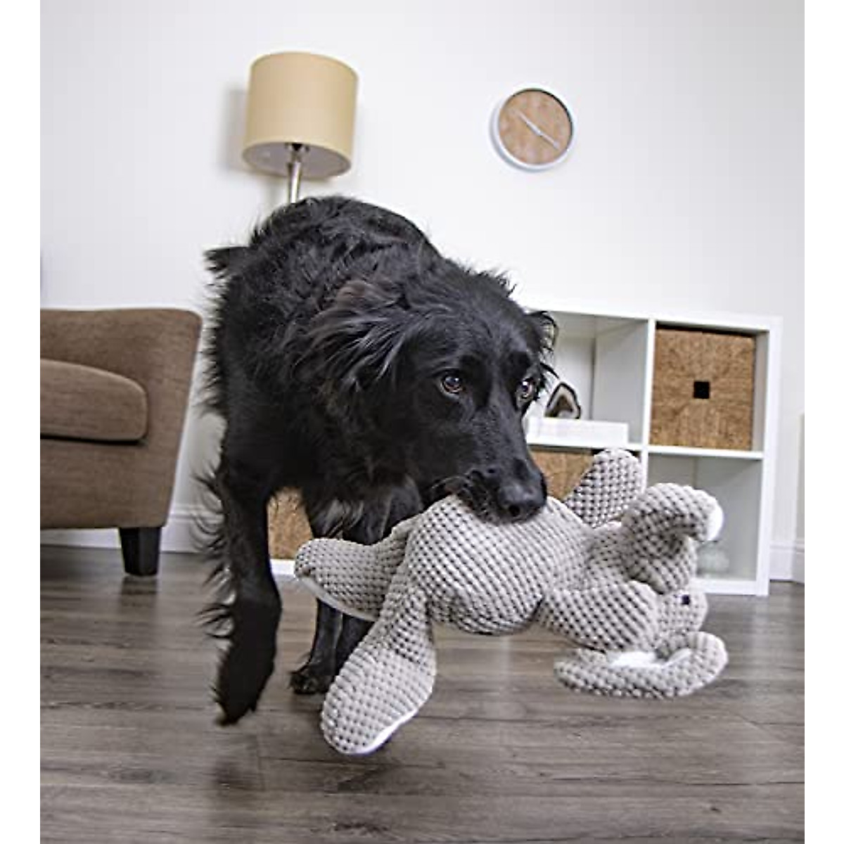 goDog Checkers Elephant Squeaky Plush Dog Toy, Chew Guard Technology - Gray, Large