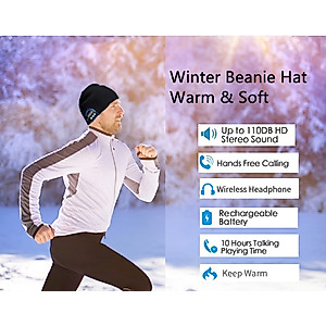 Bluetooth Beanie Hat Unique Gifts for Men Women - Wireless Music Hats Winter Knitted Cap - Unisex Stretchy Daily Hat Built-in Stereo Speakers Microphone, Ideas Gift for Girls Boys Teen Dark Black