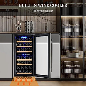 Garvee Wine Fridge, Wine Cooler Dual Zone 28 Bottles with Glass Door, Adjustable Shelves, Digital Temperature Control for Red, White and Champagne, Freestanding/Built-in