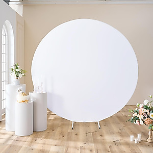 7.2ft Pure White Round Backdrop Cover for 7ft /7.2ft Circle Stand, Wrinkle Free Stretchy Circle Arch Round Backdrop Cover for Party Wedding Birthday Baby Shower Photography