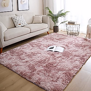 Plush Furry Shaggy Rugs Modern Area Rug for Bedroom Living Room Nursery Floor Soft Decor Rugs Fluffy Shag Collection Throw Rugs Non-Slip Fuzzy Rugs Washable Fur Mats Carpets (5x8ft, Pink Purple)