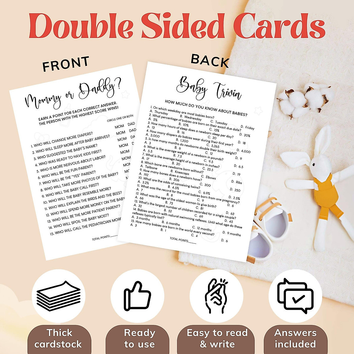 WOODAMORE Funny Baby Shower Games Gender Neutral - Baby Shower Bingo Game for Girl, Baby Bingo for Baby Shower Boy, Baby Trivia Baby Word Scramble Card, Baby Games for Baby Shower Decorations