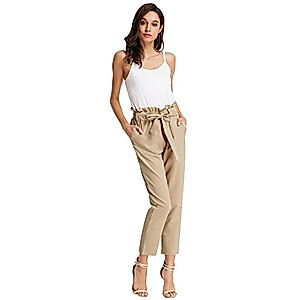 GRACE KARIN Women's Pants Cropped Paper Bag Waist Pants with Pockets Light Tan Size M