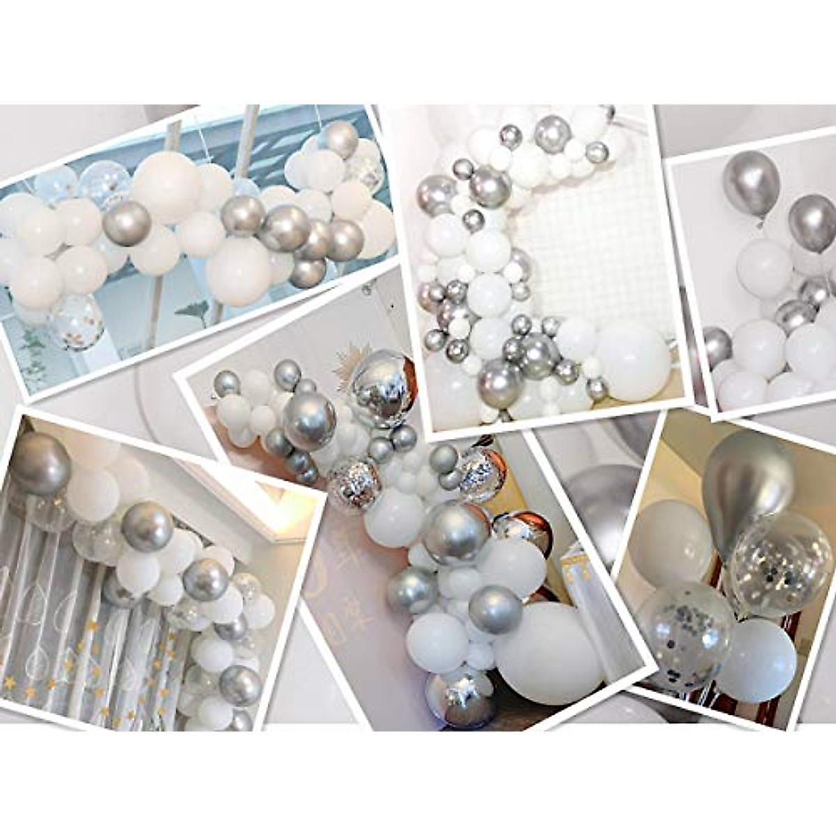 103pcs White and Silver Balloons Garland Arch Kit 5” 10 Inch 12” White Silver Metallic Confetti Latex Balloons Arch Set for Winter Wonderland Birthday Baby Shower Wedding Party New Year's Day Decor