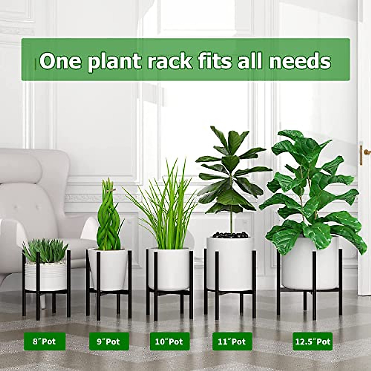 EKNITEY Adjustable Plant Pot Stand: Indoor Outdoor Modern Flower Holder Metal Plant Rack Organizer Planter Stand for Garden Patio Corner Bathroom Living Room Balcony Home Office (Black)