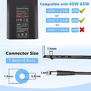 65W LA65NS2-01 Laptop Charger AC Adapter for Dell Latitude 5400 5500 5480 5490 5580 5590 7400 7480 7490 7390 7290 7280 3440 E5400 E5420 E5450 E5470 E5480 E5570 E6420 E6430 E6540 E7470 E7480 LA65NM130