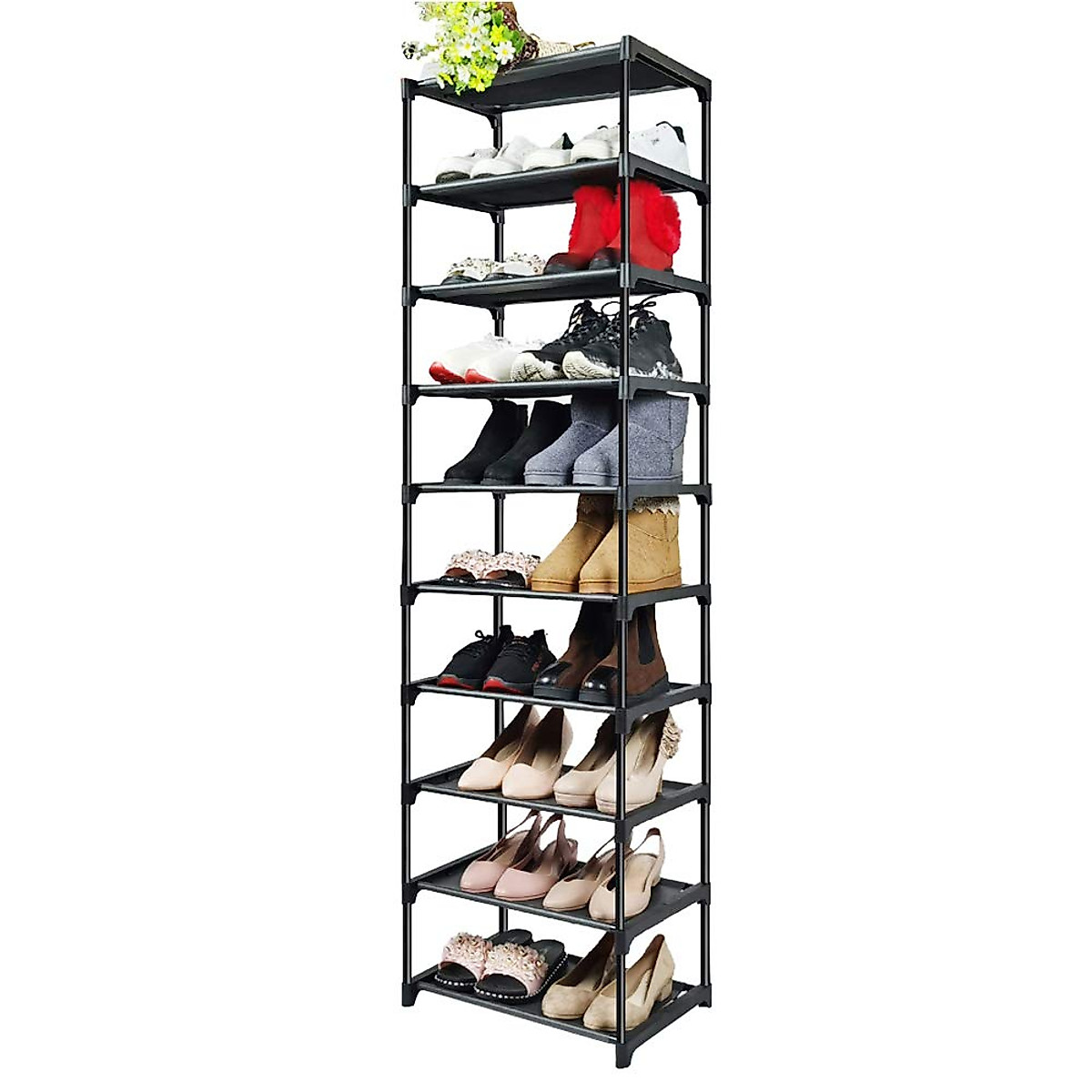 ZQWSYU Shoe Rack 10 Tier Narrow Shoe Racks for Closets Durable Enterway Shoe Rack Organizer Shoes Rack Shoe Shelf Tall Shoe Stand Metal Shoe Rack Stackable Separable