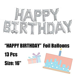 AOLOX Happy Birthday Banner Balloons Set Kids Party Decorations Kit (Silver)