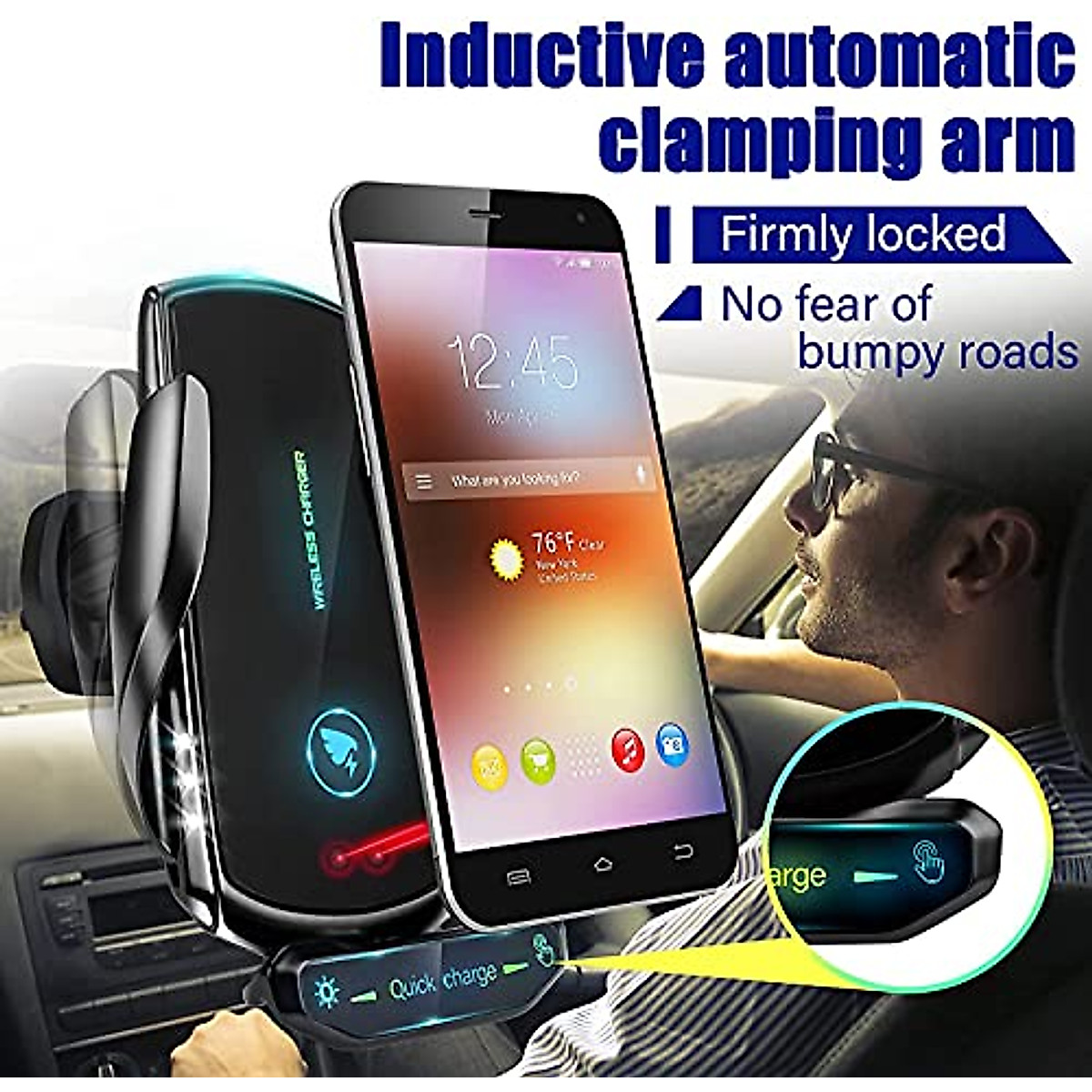 Wireless Car Charger for All Smartphones, 15W QI Fast Charging，Auto-Clamping Car Wireless Charger Air Vent Car Phone Mount (Black)