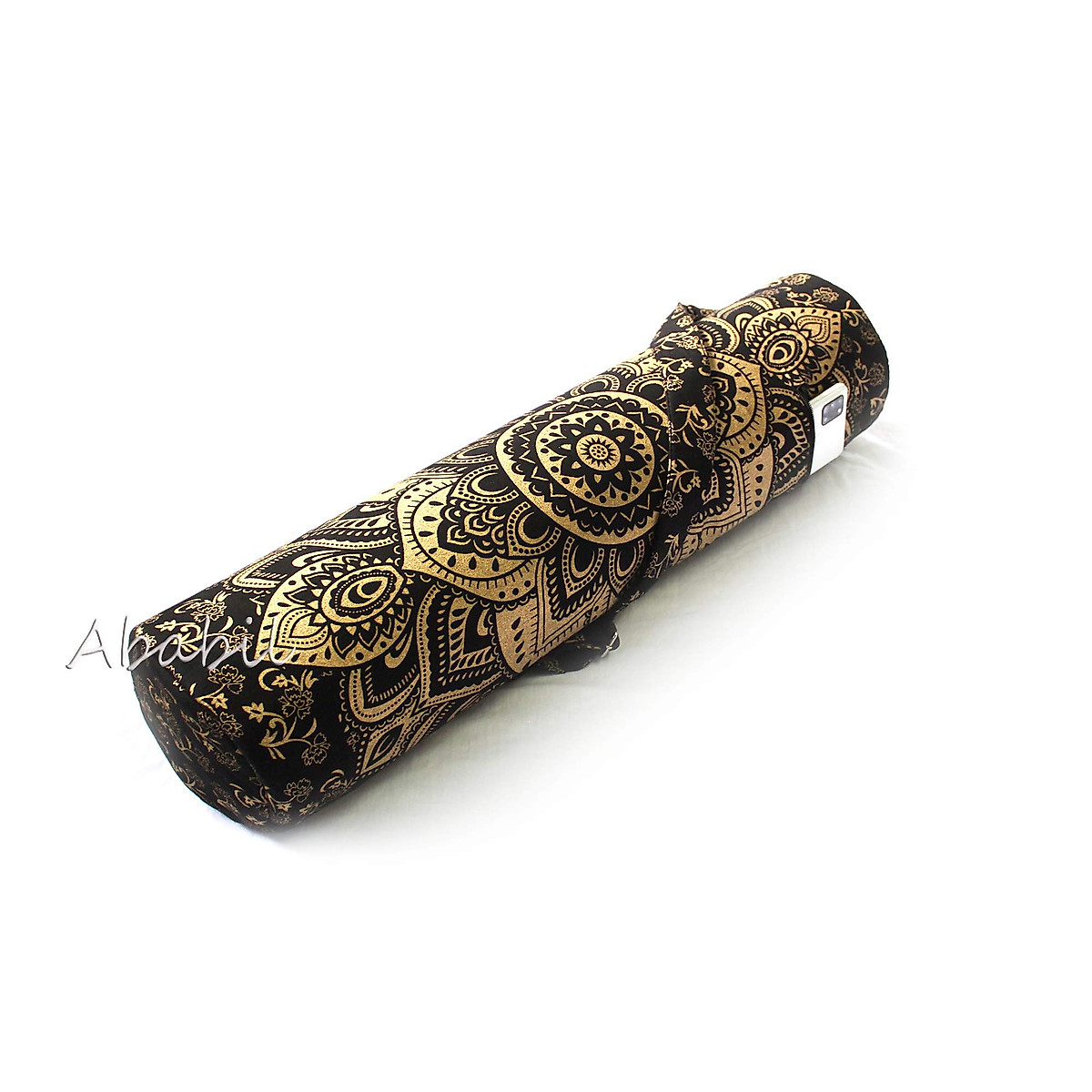 Ababilart Indian Mandala Black Gold Hippie Yoga Mat Carrier Bag with Shoulder Strap