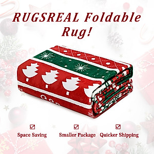 RUGSREAL Christmas Area Rug 2x3 Winter Christmas Tree and Snowflake Area Rug for Entryway Christmas Doormat Non-Slip Rug Washable Floor Cover for Living Room Bedroom, Red, 2x3 Feet