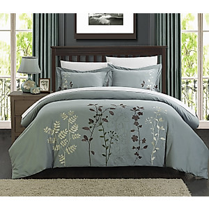 Chic Home 3-Piece Kaylee Floral Embroidered Duvet Set (King, Green)