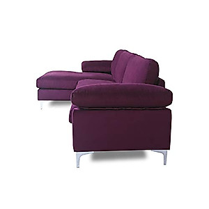 ERYE Soft Velvet Sofa with Left Lounge Chaise, L-Shaped Corner Upholstered Couch W/Pillow-Top Armrest & Silver Metal Legs for Living Room Furniture Sets Sectional, Purple 103.5" W