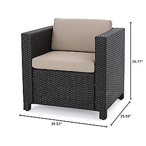 Christopher Knight Home Puerta Outdoor Club Chairs with Water Resistant Cushions, 4-Pcs Set, Dark Brown / Beige