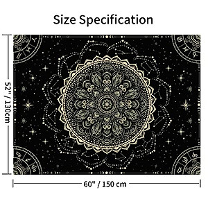 FLY SPRAY Black Golden Mandala Tapestry Astrology Wall Hanging Wall Tapestry Aesthetic Hippie Wall Decor Bohemian Wall Art Boho Home Decoration for Bedroom,Living Room,Dorm
