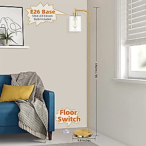 Industrial Floor Lamp with Hanging Glass Shade Brass Gold Farmhouse Indoor Pole Light with Edison E26 Base Vintage Rustic Standing Tall Lighting for Living Room Bedroom Office( ST64 Bulb Included)