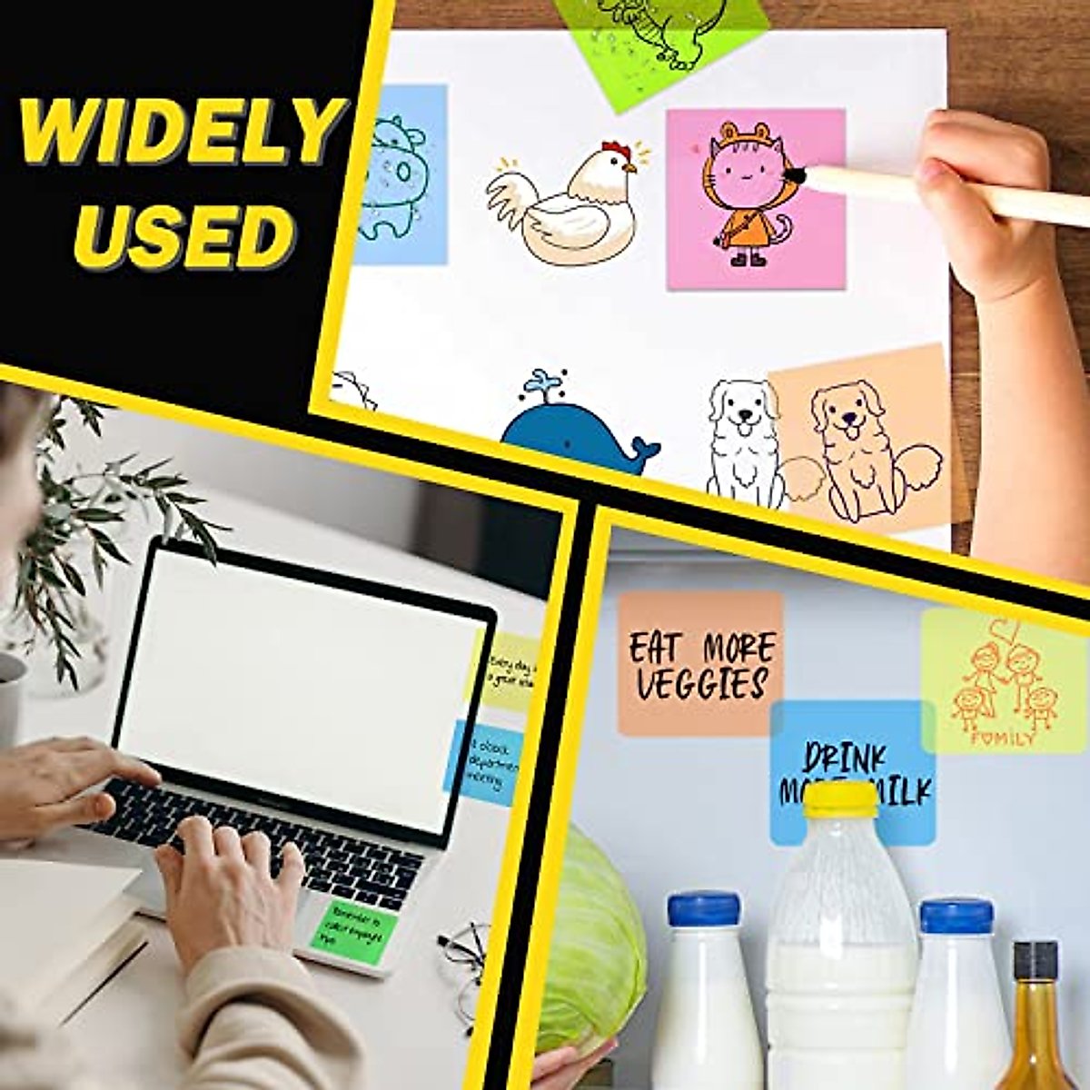 ZAUBETH Transparent Sticky Notes Pads - 800 Pcs Waterproof Self-Adhesive Pad,Translucent Sticky Notes Suitable for Reading、Studying、 Home、Office、School，Sticks Securely，Removes Cleanly (3"x3")