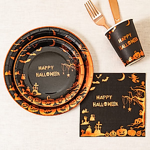 Crisky Happy Halloween Napkins Plates Cups Tableware Set of 24 for Halloween Party Decorations Halloween Party Supplies, Set of 24 (9" Plates,7" Plates, Luncheon Napkins, 9oz Cups)