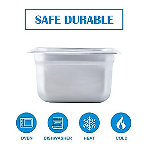 STEELBUS 6 Pack 1/6 Size,4 Inches Deep Steam Table Pan,Anti-Jam Standard GN Hotel Pans,NSF Commercial Stainless Steel Chafing Pans,Catering Storage Metal Food Pans for Restaurant, hotel & home
