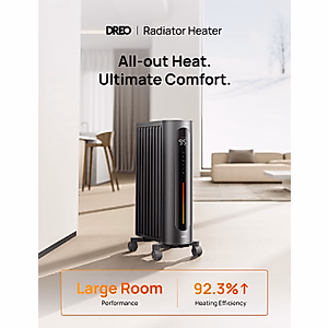 Dreo Oil Filled Radiator Heater, 1500W Radiant Heater with Remote Control, Digital Thermostat, 4 Modes, 24h Timer, 10 Safety Protections, Child Lock, Space Heaters for Indoor Use Large Room Bedroom