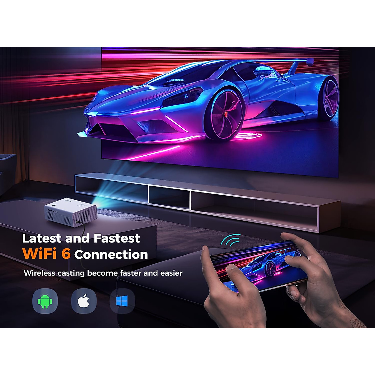 Projector with WiFi and Bluetooth, Projector 4K[Auto Focus/6D Keystone]Native1080P Projectors with 300'' Screen 600 ANSI 4K Supported 50%Zoom, Agreago Outdoor Projector for iOS/Android/TV Stick
