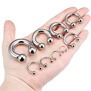 Ocptiy 0G 2G 4G 6G 8G 12G 14G 16G 20G Ear Earrings Gauges Septum Stretching Piercing Kit Surgical Stainles Steel Horseshoe cool Wide Septum Lip Ring Hoop Plug Tunnel earring Piercin Jewelry Women Men