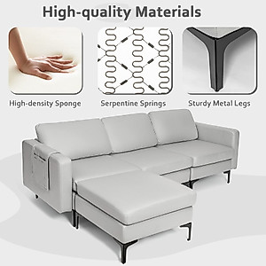 Giantex 94.5" L Convertible Sofa Couch, 3 Seat Sectional Sleeper with USB Ports & Socket, Reversible Chaise Lounge, Storage Box, L-Shaped Modular Sofa for Living Room Bedroom Office, Light Grey