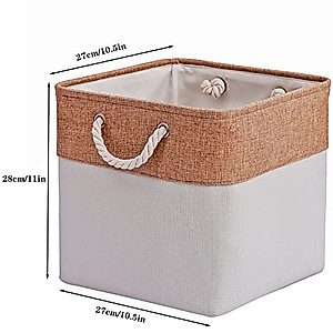 Large Cube Storage Baskets Organizer (10.5" x 10.5" x 11") for Clothes Toys Towel Books, Canvas Fabric Sturdy Collapsible Storage Boxes with Cotton Handles for Closet, Shelves (Beige/Brown, 6 Pack)