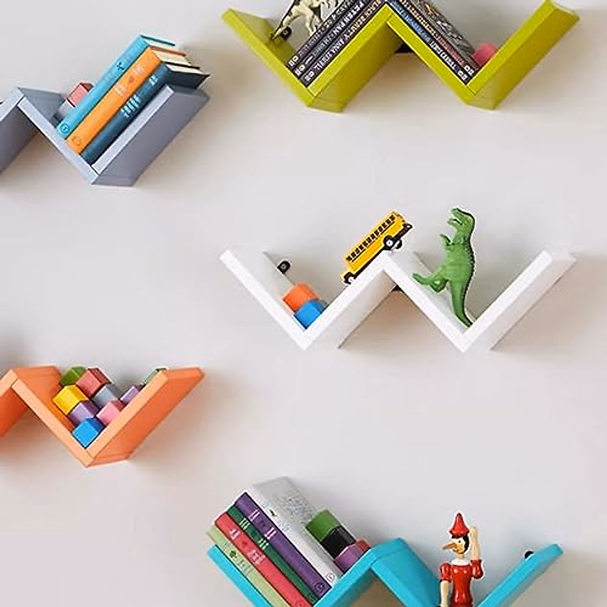 Floating Shelves W Shape Floating Shelves for Children’s Room Nursery, Wall Mounted Display Shelves Storage Unit, Modern Home Decor Wall Shelf Bookshelves for Living Room,Office,Bedroom,Bathroom,Kitch
