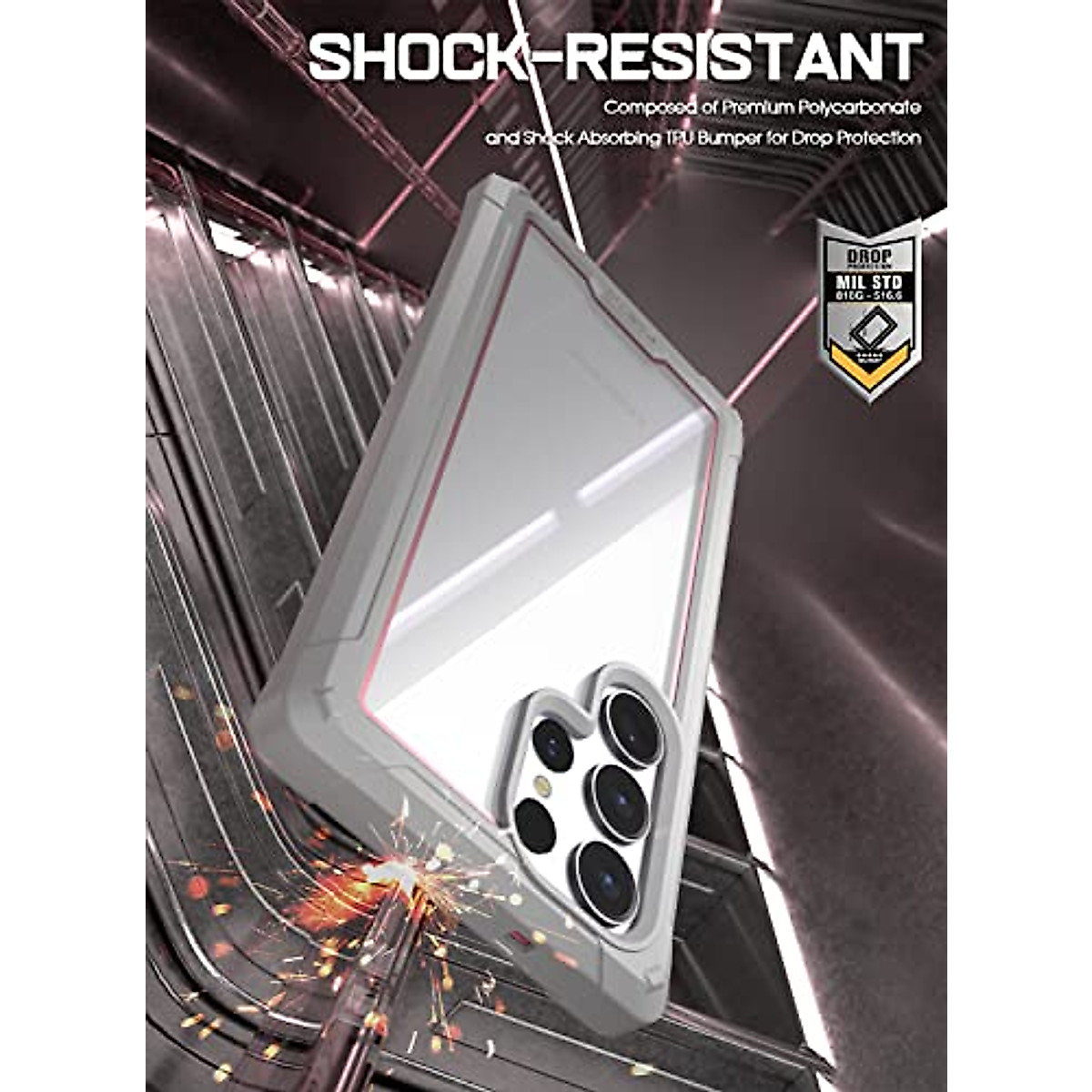 Poetic Guardian Case for Samsung Galaxy S23 Ultra 5G 6.8" (2023) [20 FT Mil-Grade Drop Tested], Built-in Screen Protector Work with Fingerprint ID, Full Body Rugged Shockproof Cover Case, Pink/Clear