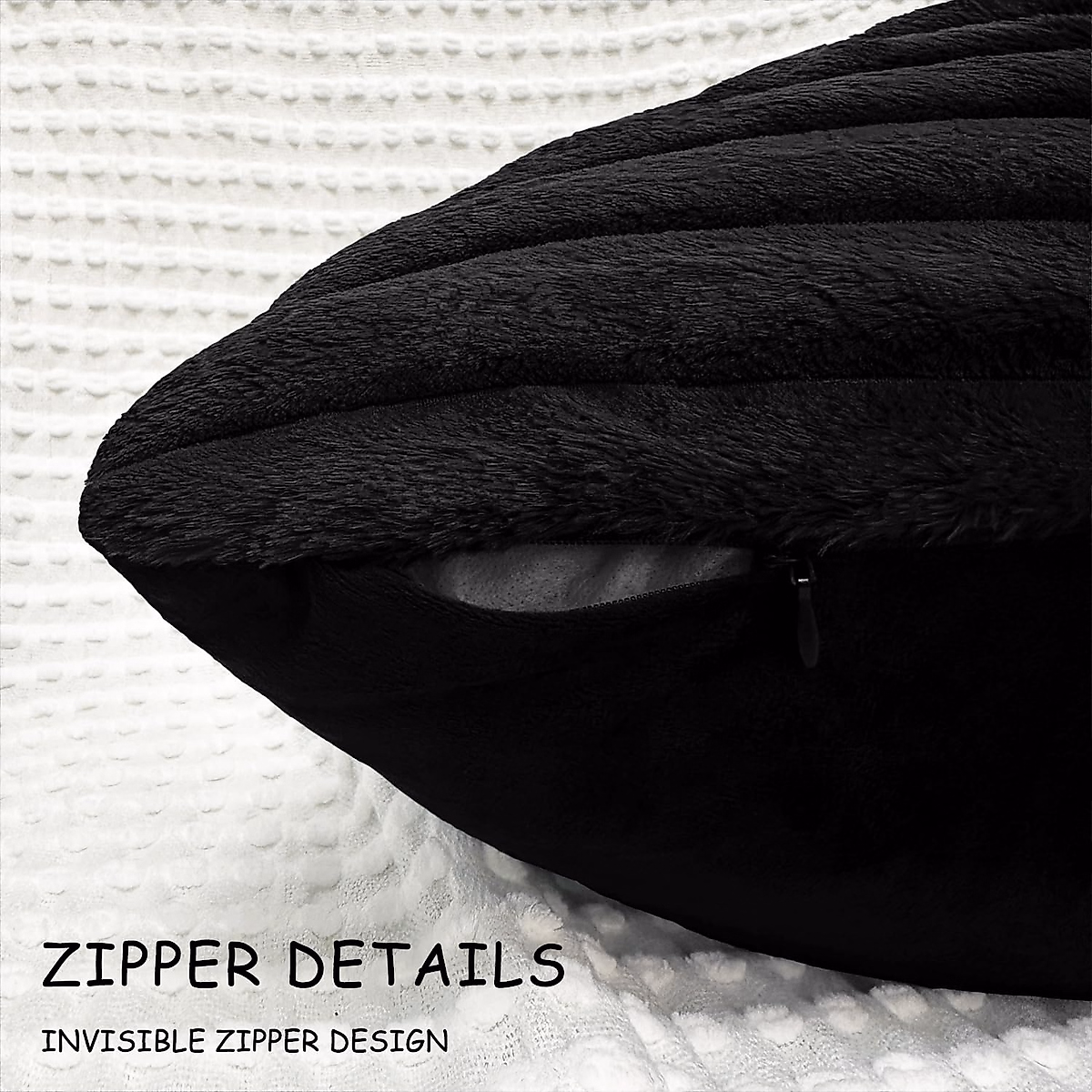 2 Pack 18x18 Pillow Cover Velvet Pillow Covers, Faux Fur Square Throw Pillow Covers for Living Room Decorations Throw Pillow Case, Throw Pillow Cover Cushion Cover for Home Sofa Bedroom Car, Black