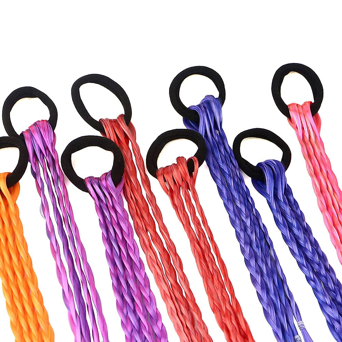 Colored Braids Hair Extensions with Rubber Bands Rainbow Braided Synthetic Hairpieces Ponytail Hair Accessories for Women Kids Girls Party Highlights Cosplay Dress Up (12PCS A Style)