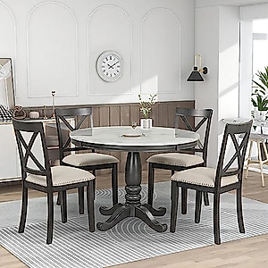 Xshelley Dining Table Set for 4, 5 Piece Dining Table Set with Faux Marble Finished Table and 4 Upholstered Chairs, Modern Dining Table Set for Kitchen Dining Room Living Room (Grey)