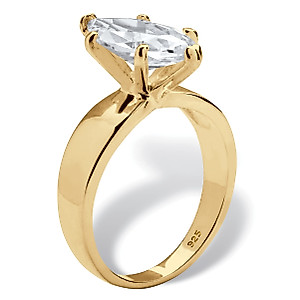 PalmBeach Jewelry Yellow Gold-Plated or Sterling Silver Marquise Cut Cubic Zirconia Solitaire Engagement Ring Size 6