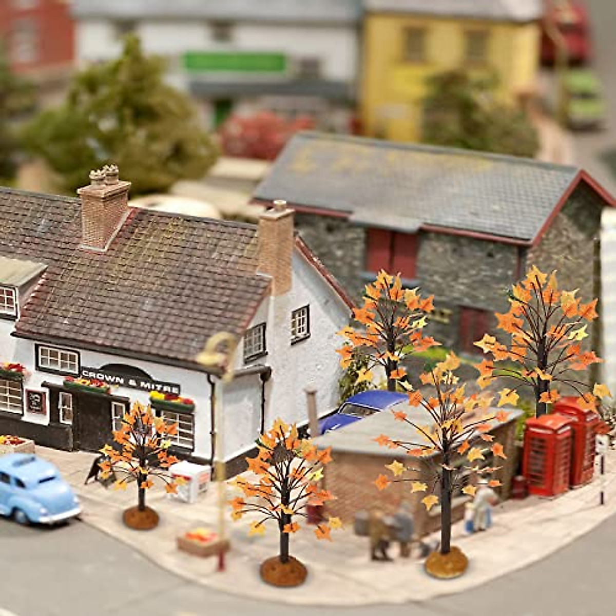 6 Pieces Mini Decor Trees Small Holiday Branch Village Trees Artificial Model Trees Miniature Trees Village Displays Tree for House Garden Festival Decorations, 3 Sizes (Maple Tree)