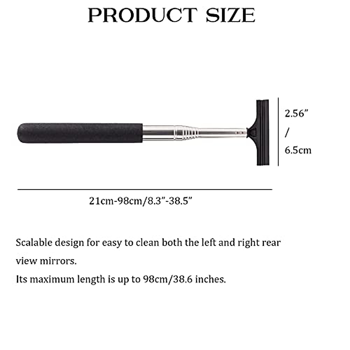 Pincuttee Car Side Mirror Wiper,Retractable Wing Mirror Wiper Cleaner,38.6" Long Handle Car Cleaning Tool,Portable Universal Car Accessories(Black,1PC)