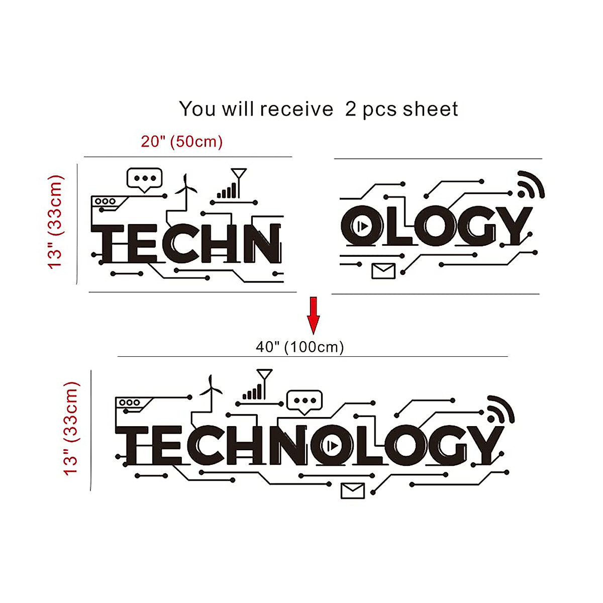 Teens Technology Lettering Wall Art Sticker School Education Science Wall Decal Vinyl Removable Vinyl Wall Mural Poster for Classroom Students Decor TM-33 (Black, 13" H x 40" W)