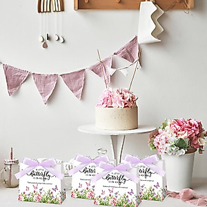 Spakon 25 Pack Butterfly Baby Shower Party Favors Butterfly Gift Bags Butterfly Goodie Bags Butterfly Party Bags with Handles and Bow Ribbon Baby Shower Party Gift Bag for Baby Shower Return Gift