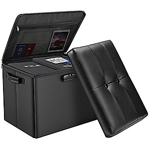 DocSafe Storage Ottoman with Lock,Fireproof Folding Ottoman Foot Rest Stool Storage Chest with Storage Safe for Important Documents,Waterproof 17 Inches Short Ottoman Foot Stool with Hanldes,Black