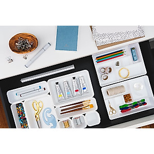 Madesmart Set of 2 Plastic 6-Compartment Drawer Organizer Gadget Trays, Multipurpose Storage Bins for Drawers, White