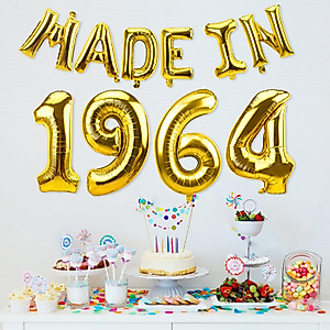 Zirtorei 60th Birthday Balloon Banner Decorations for Men Women, Gold Made in 1964 Balloon Happy 60 Birthday Sign Party Supplies, Sixty Year Old Birthday Photo Props Background Decor