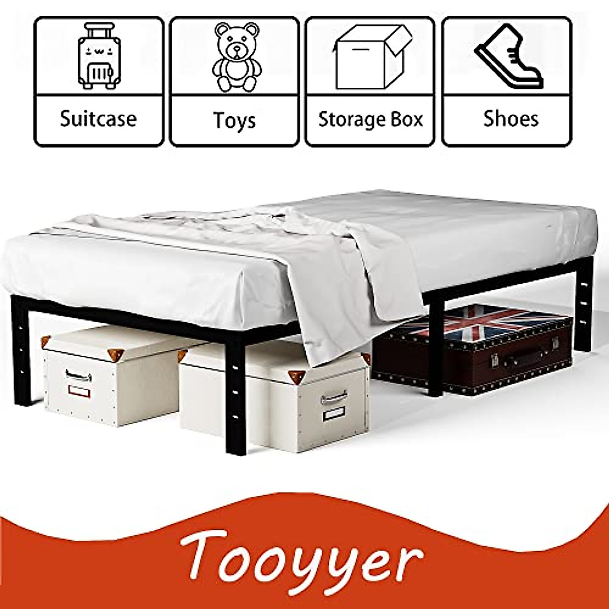 Tooyyer 18inch Metal Twin Size Bed Frame Heavy Duty Steel Slat Mattress 2500 lbs Support Easy to Assembly No Box Spring Needed Non-Slip Support