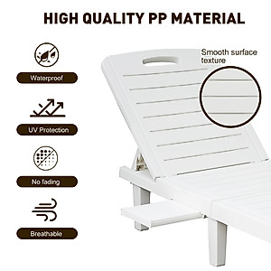 Vilobos Patio Chaise Lounge Set of 2,Outdoor Chaise Lounge with Tray,4 Positions Backrest,Easy Assembly Waterproof Plastic,Lightweight for Poolside,Beach,Patio,Yard