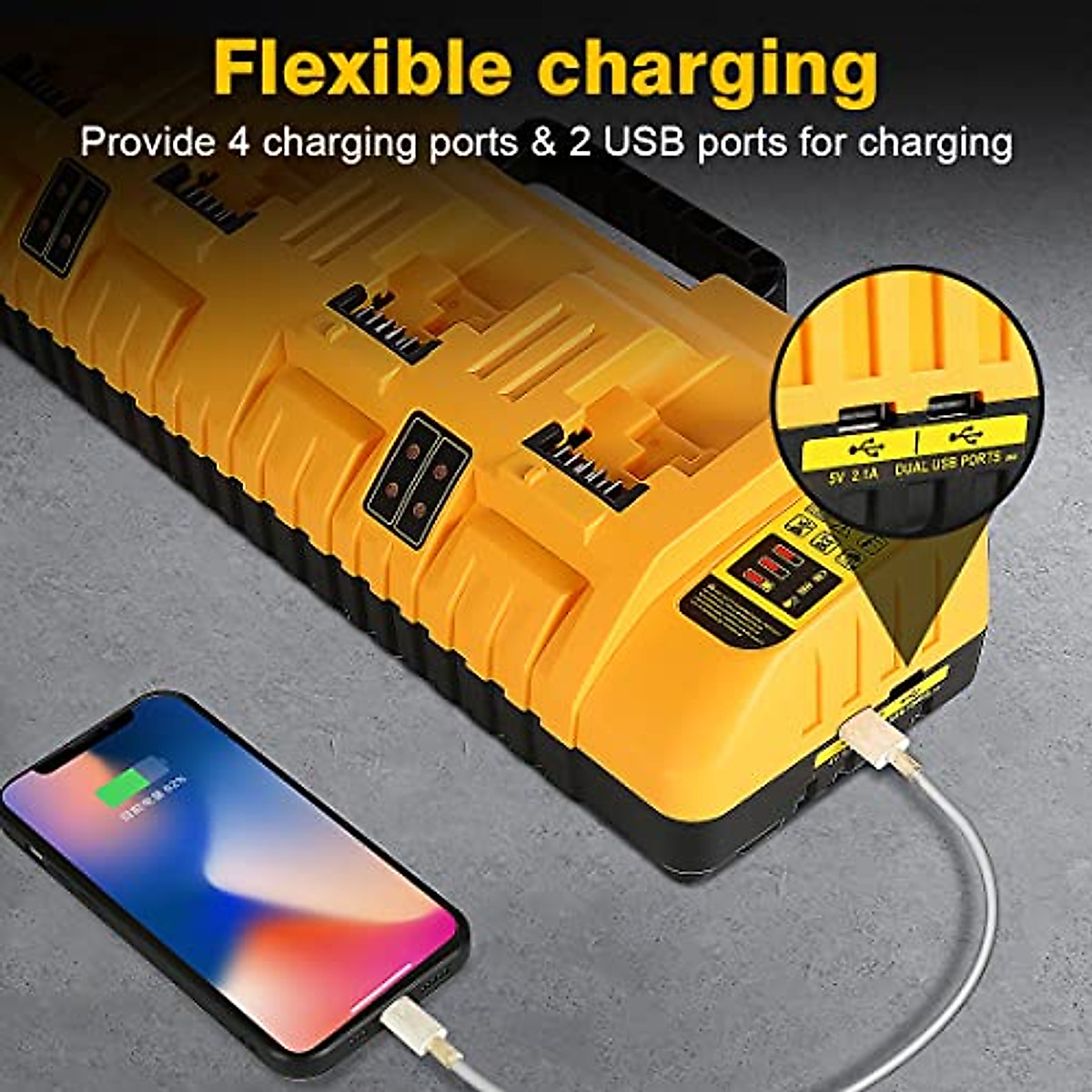 DCB104 Battery Charger Replacement for Dewalt 20V Battery Charger Station and 3 Pack Battery Repalcement for Dewalt 20V Battery (3 Batteries Included)