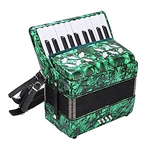 BTER Accordion, 22 Keys 8 Bass Exquisite Celluloid Piano Accordion with Adjustable Straps, International Standard Professional Tuning Musical Instrument for Beginners Adults Stage Performance(Green)