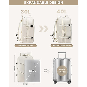 LOVEVOOK Travel Backpack for Women, 40L Carry On Backpack Flight Approved, Waterproof 17 Inch Laptop Backpack with 3 Cubes, College Bookbag, Personal Item Travel Bag, Beige